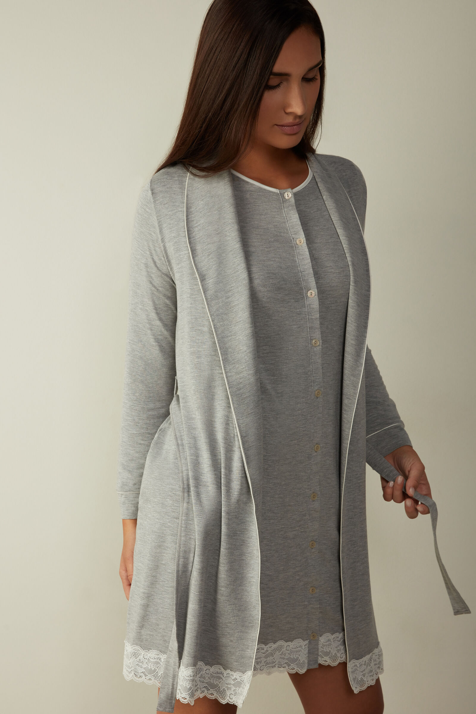 Modal Lace Detail Robe | Intimissimi