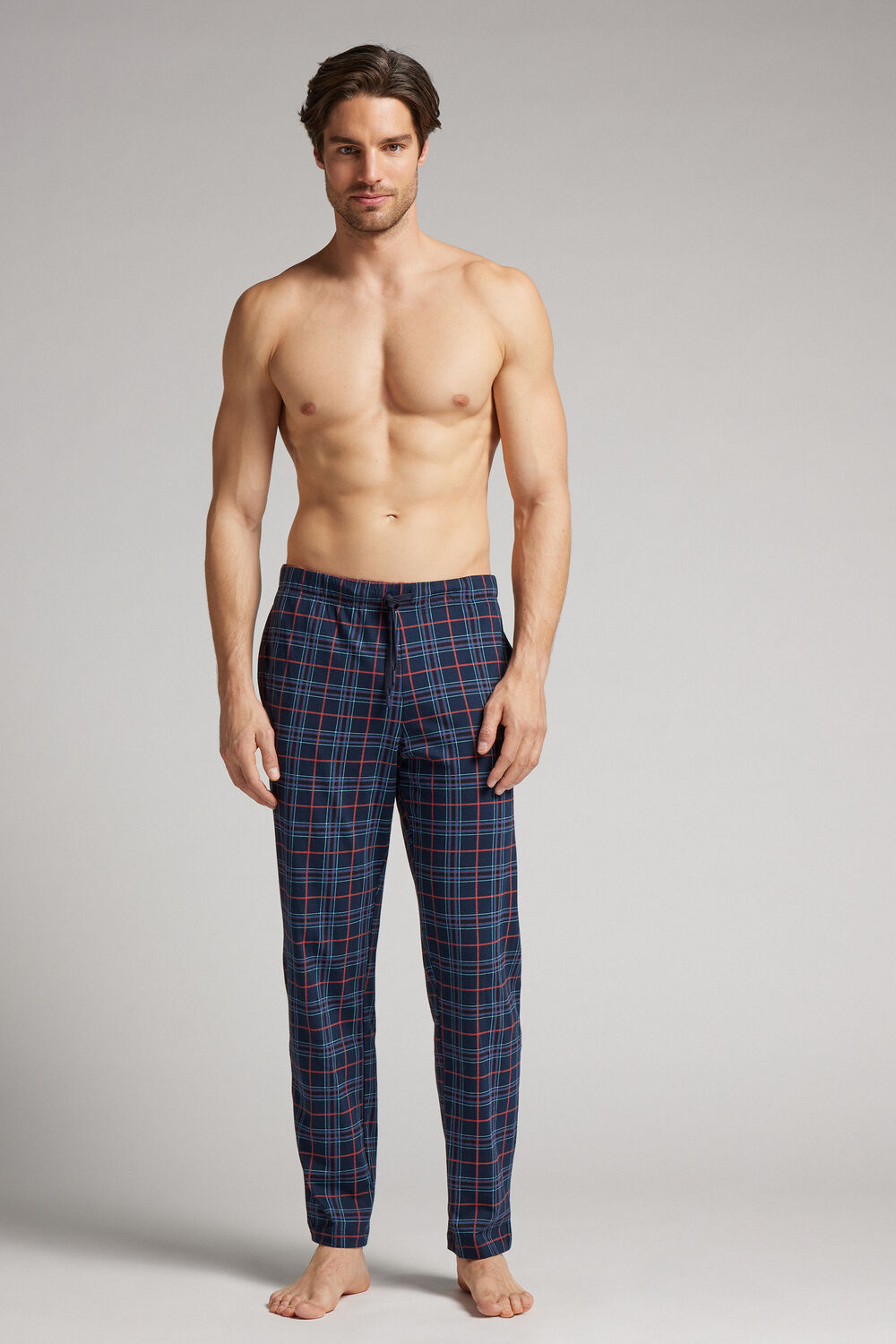 Full-length Brick Red/Blue Tartan Print Cotton Bottoms | Intimissimi
