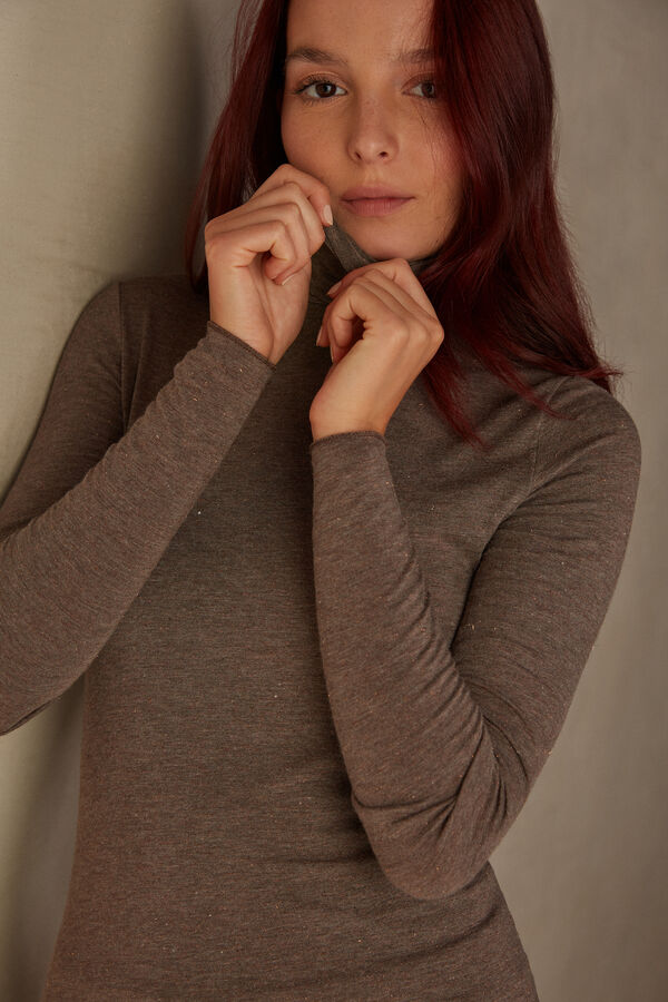 Light Modal with Lamé Cashmere High-Neck Top | Intimissimi