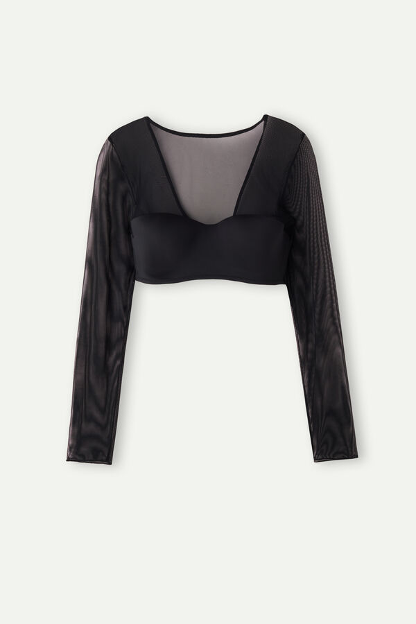 Ultralight Microfibre and Tulle Long-Sleeved Bra Top | Intimissimi