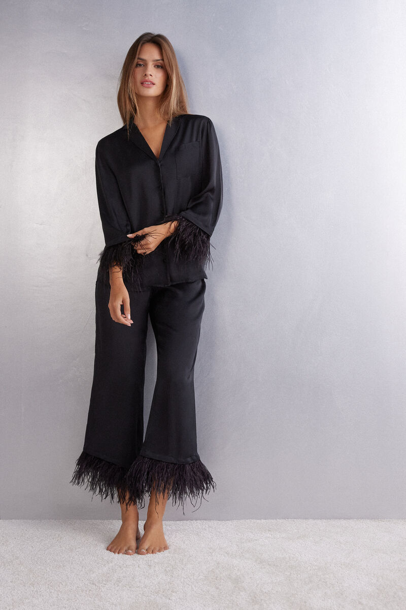 Set de pyjama long en viscose avec plumes | Intimissimi