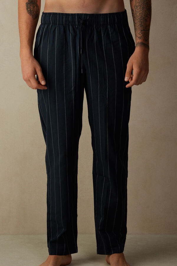 Long Blue Pinstripe Canvas Pants | Intimissimi