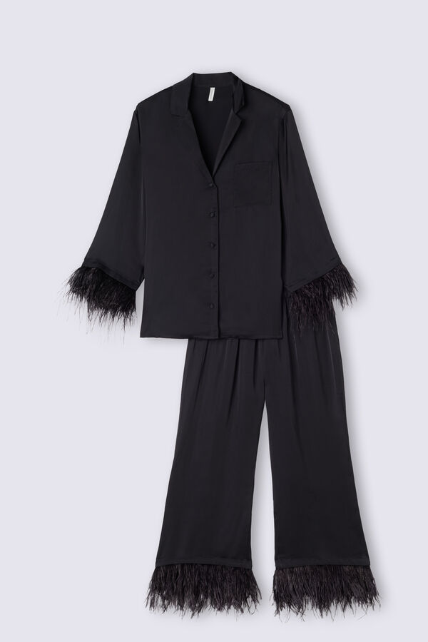 Long Viscose Satin Feather Pyjamas | Intimissimi