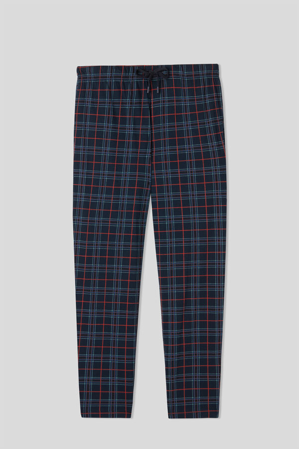 Full-length Brick Red/Blue Tartan Print Cotton Bottoms | Intimissimi