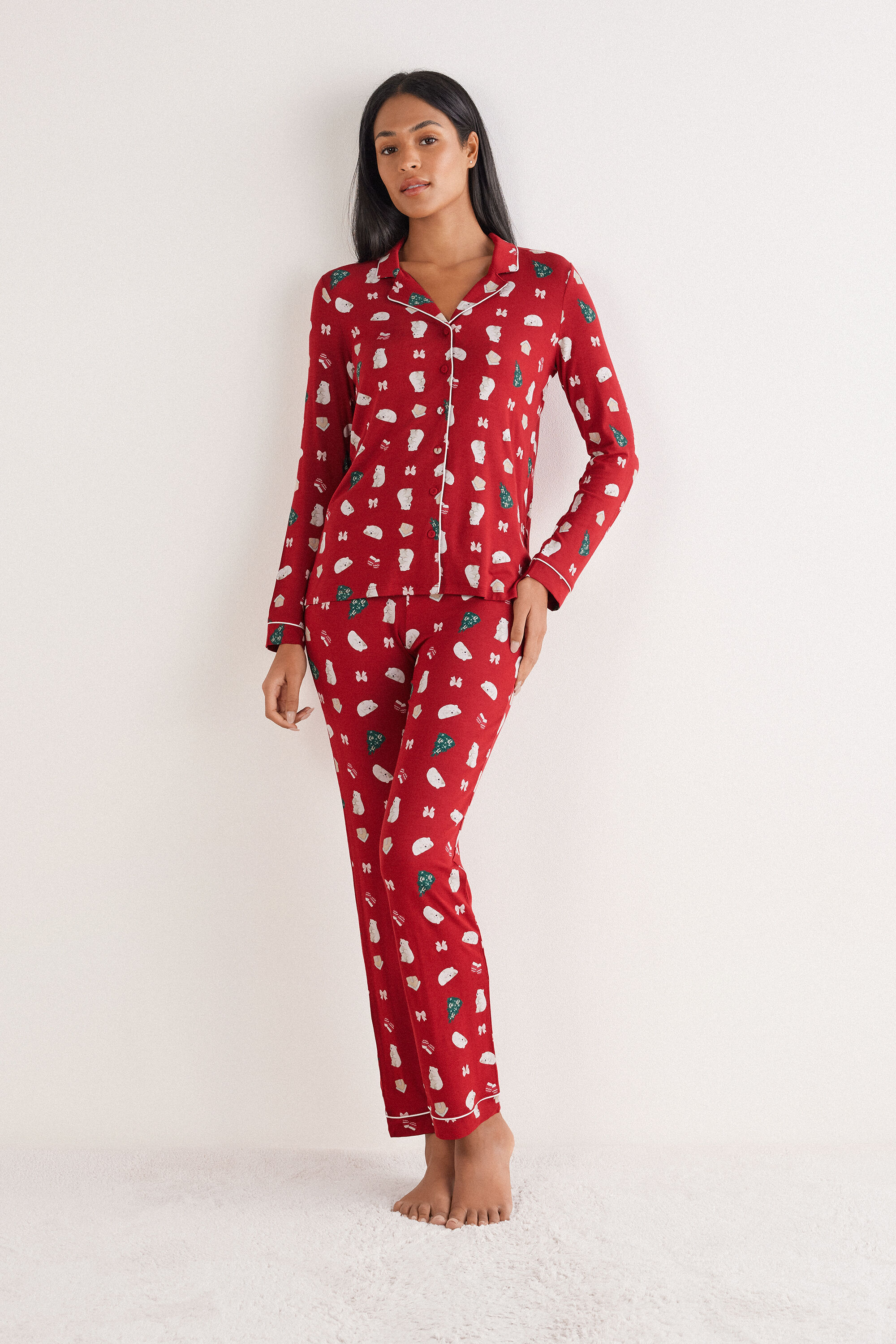 Button-Up Modal Pyjamas with Polar Christmas Print | Intimissimi