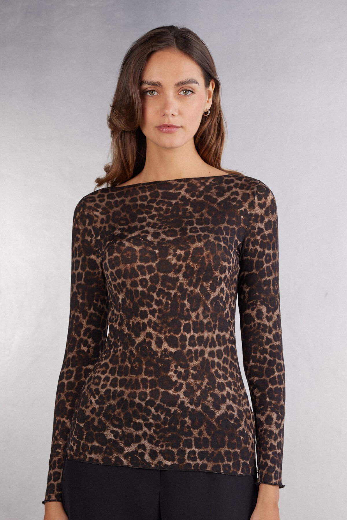 Long-Sleeved Top made from Ultralight Modal and Luxurious Leopard ...