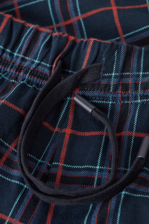 Full-length Brick Red/Blue Tartan Print Cotton Bottoms | Intimissimi