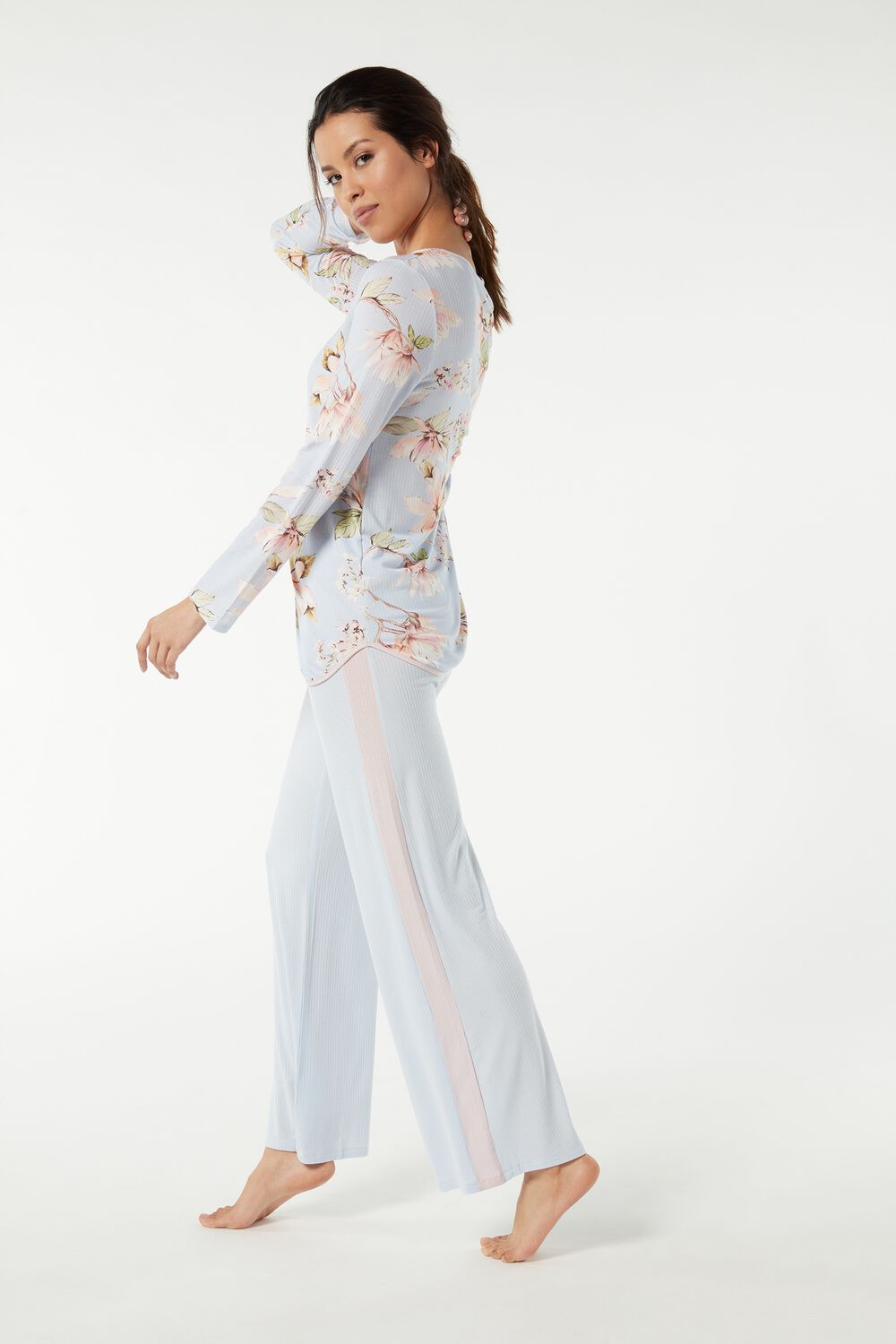 Long Ribbed Floral Print Modal Pyjamas | Intimissimi
