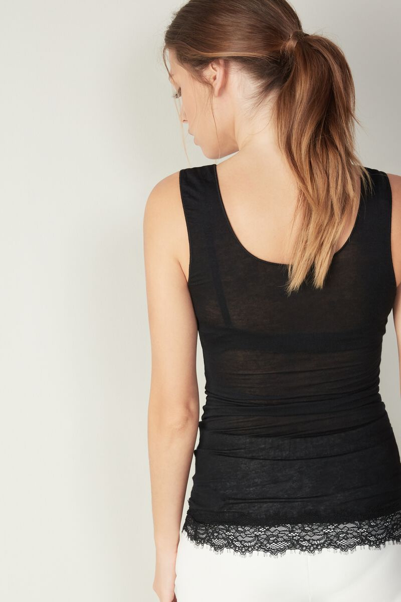 Canotta Lunga in Modal Cashmere Ultralight con Pizzo | Intimissimi