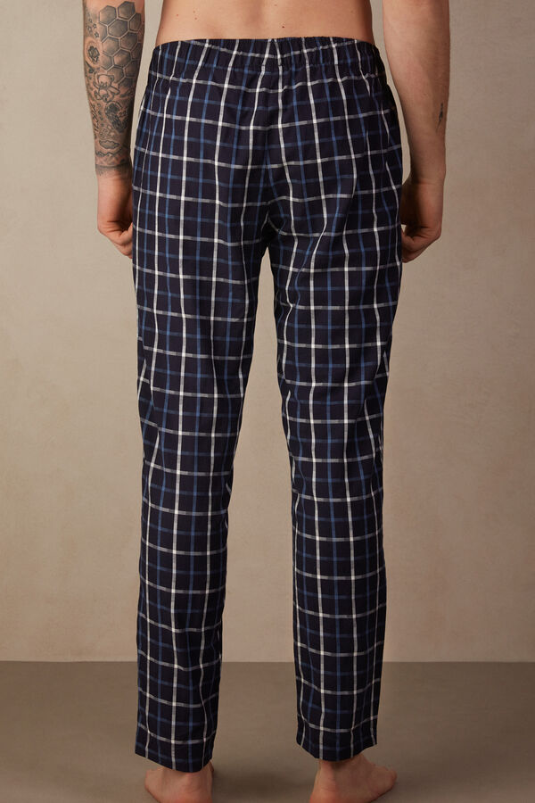 Blue Check Pattern Cotton Canvas Full-Length Pants | Intimissimi