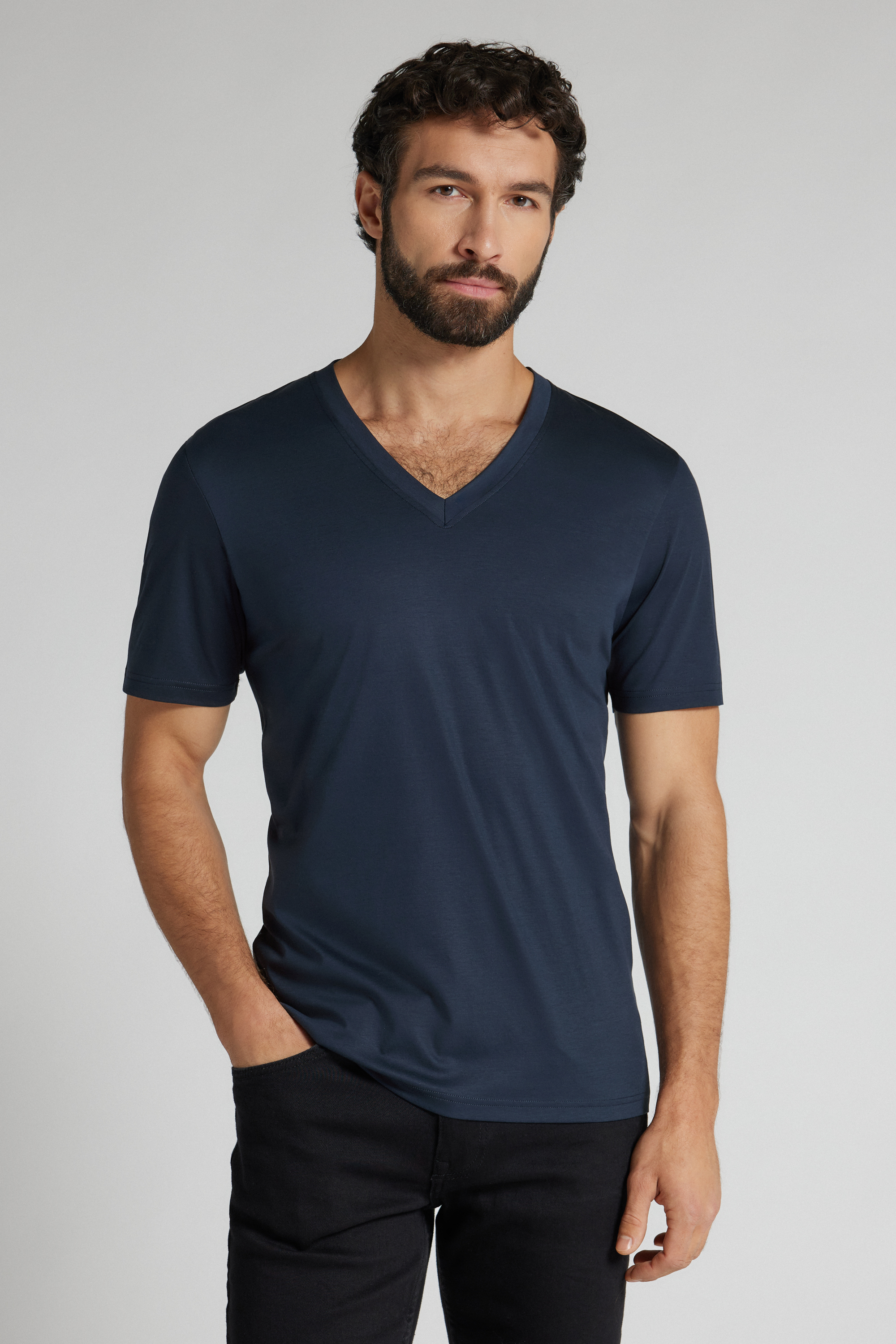 T-Shirt met V-Hals van Gemerceriseerd Katoen Superlight filo Premium ...