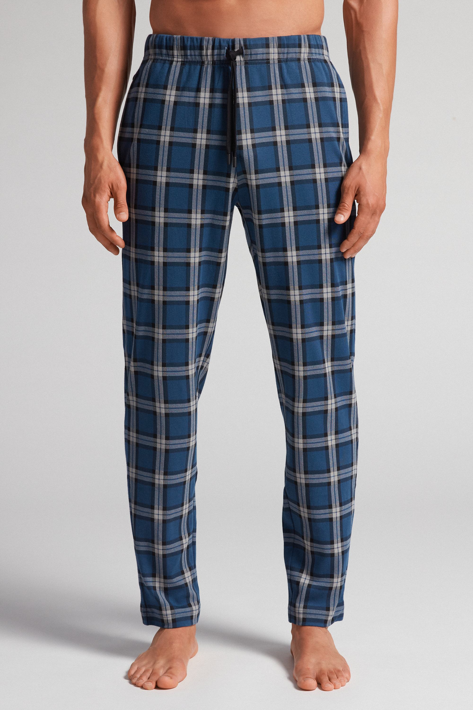 Blue/Black Check Pattern Full Length Pants in Cotton | Intimissimi