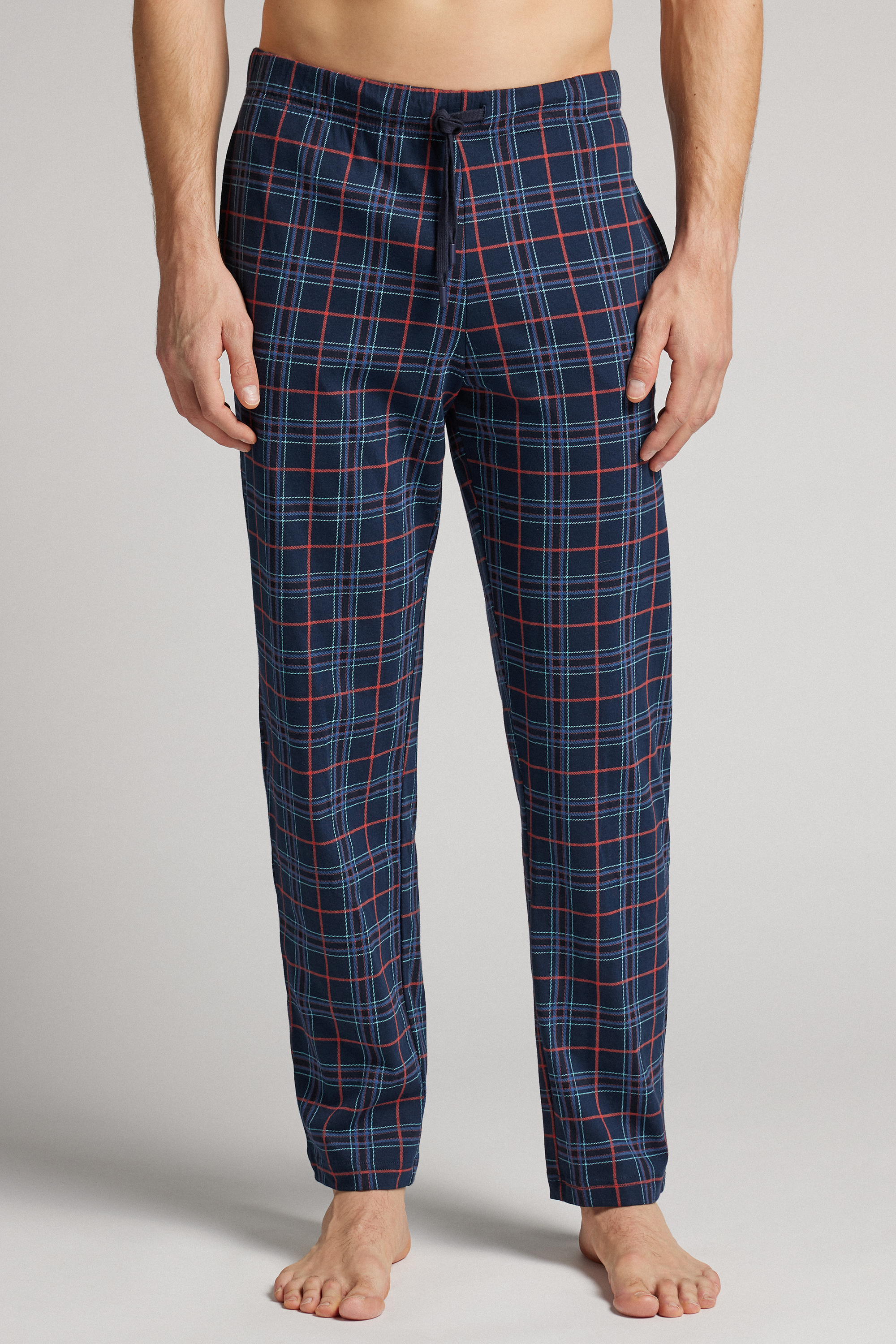 Blue/Brick Tartan Full Length Cotton Pants | Intimissimi