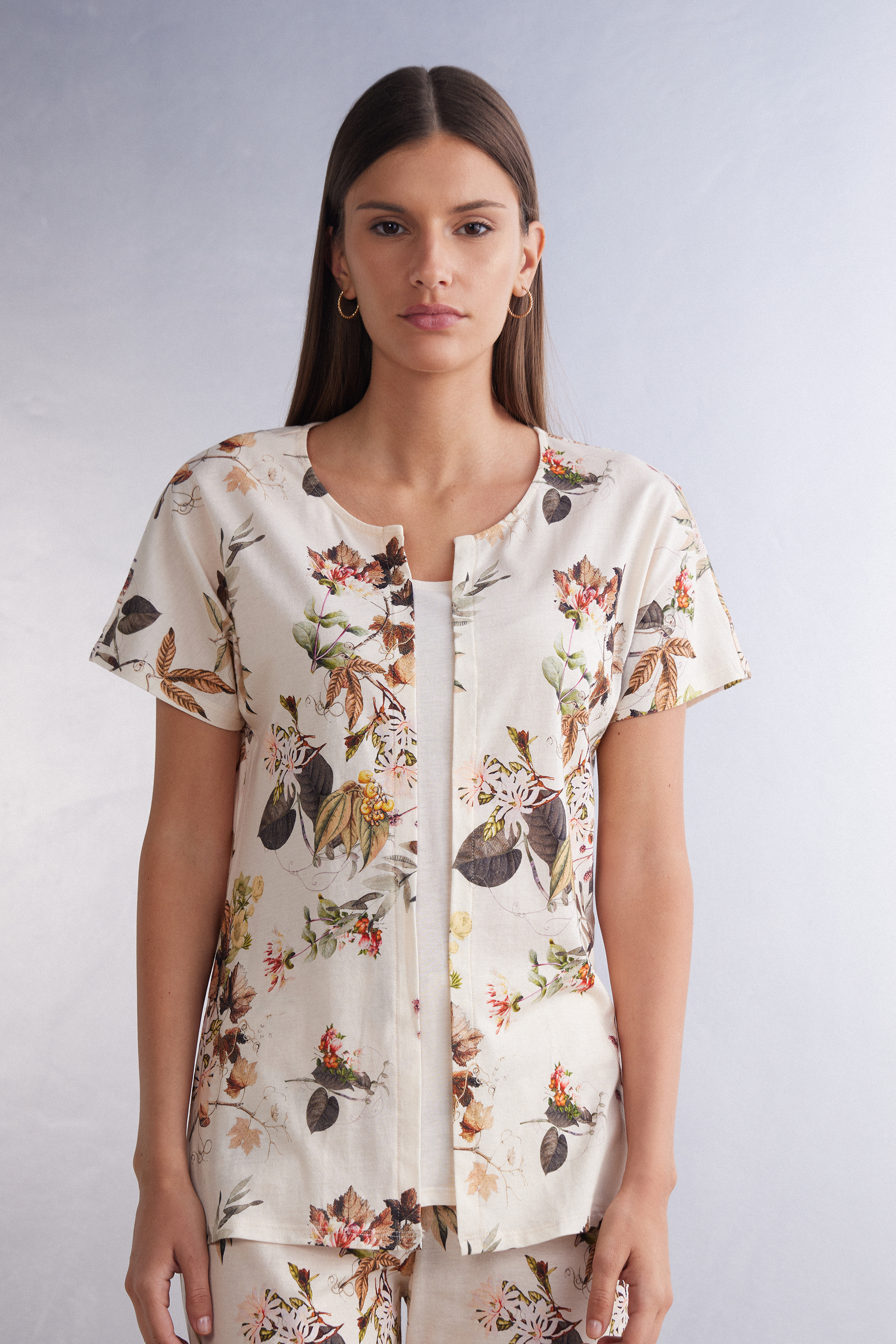 Autumn Botanics Short Sleeve Top in Ultrafresh Cotton | Intimissimi