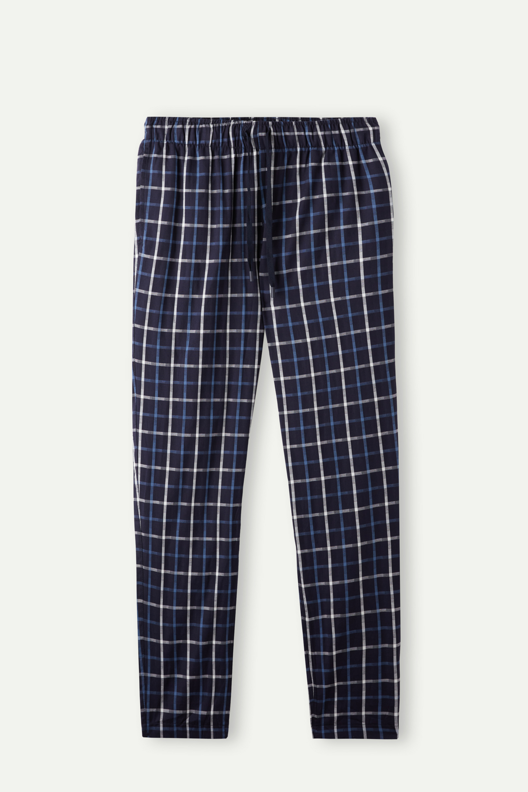 Blue Check Pattern Cotton Canvas Full-Length Pants | Intimissimi