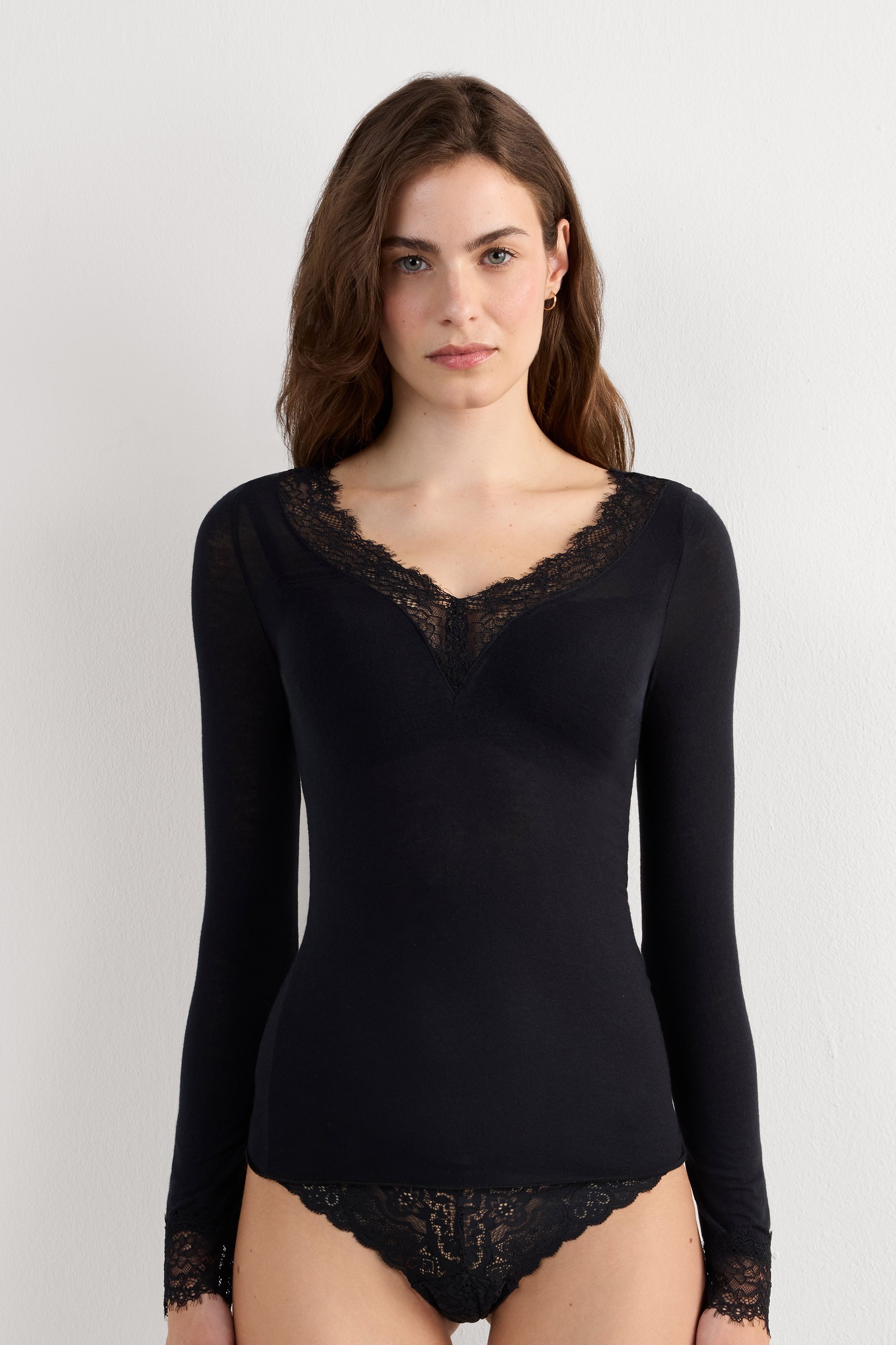 Modal Cashmere Ultralight Long Lace Shirt | Intimissimi