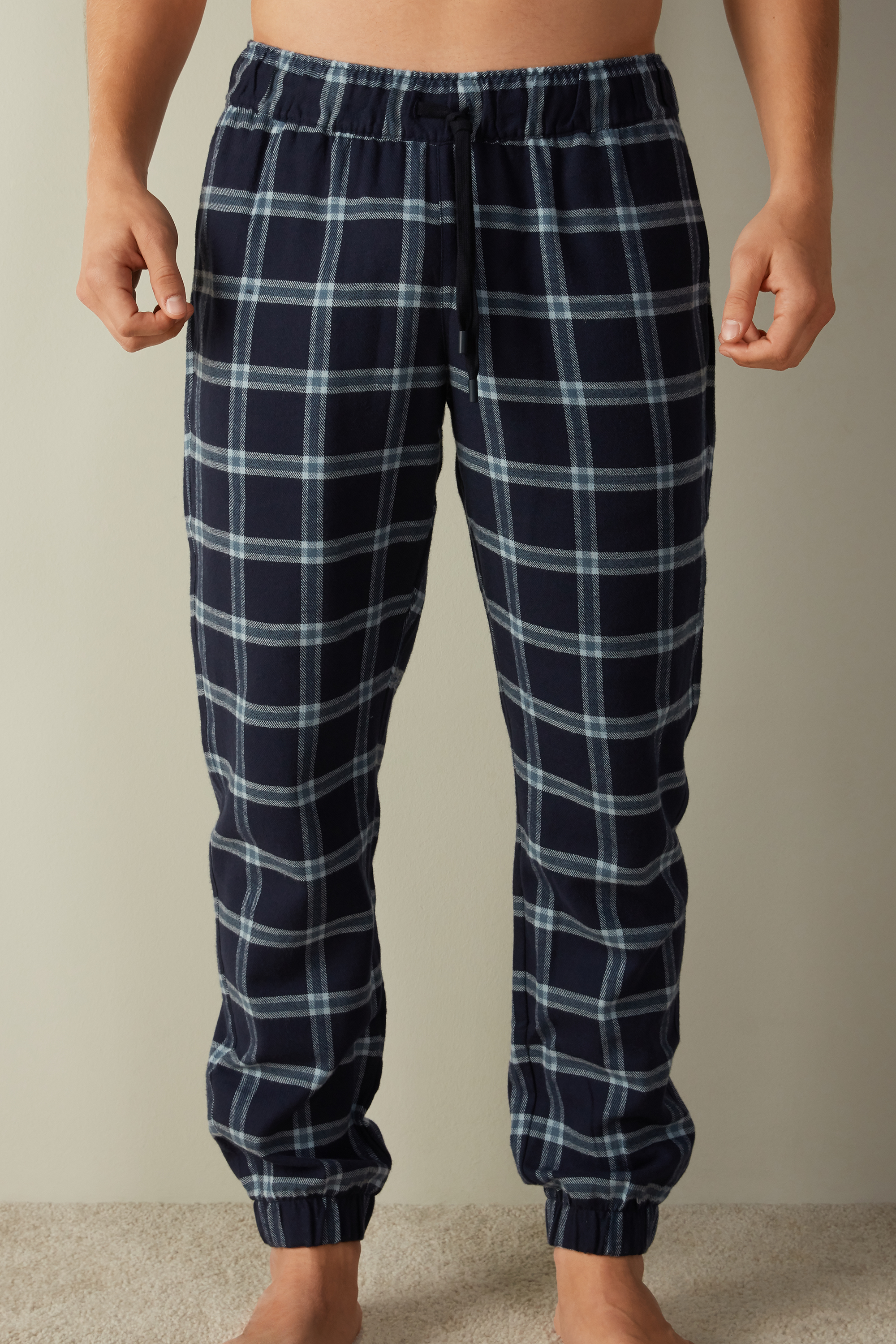 Blue Check Pattern Pants in Brushed Cotton Cloth | Intimissimi