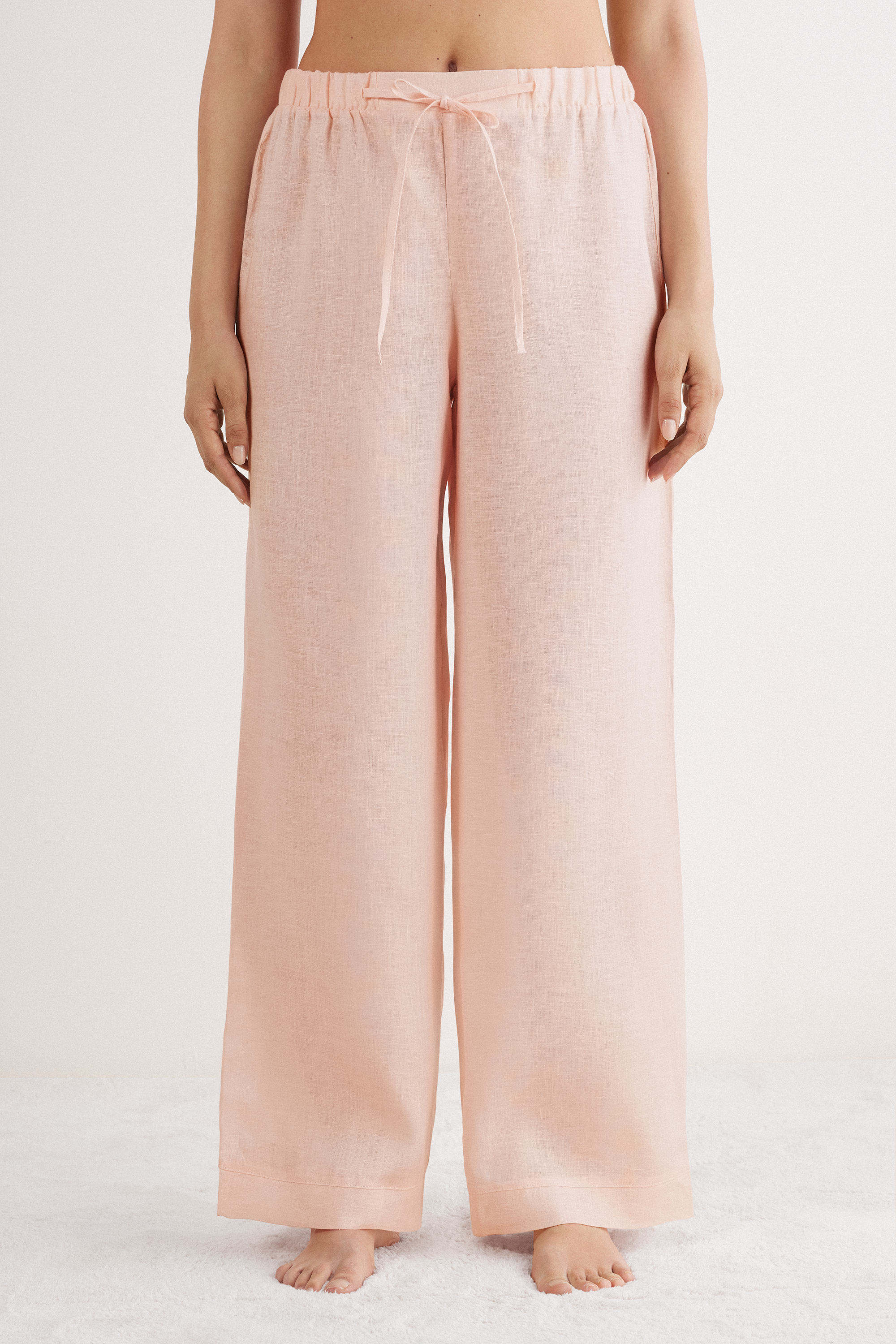 The Pure Linen Drawstring Plain-Weave Linen Trousers | Intimissimi