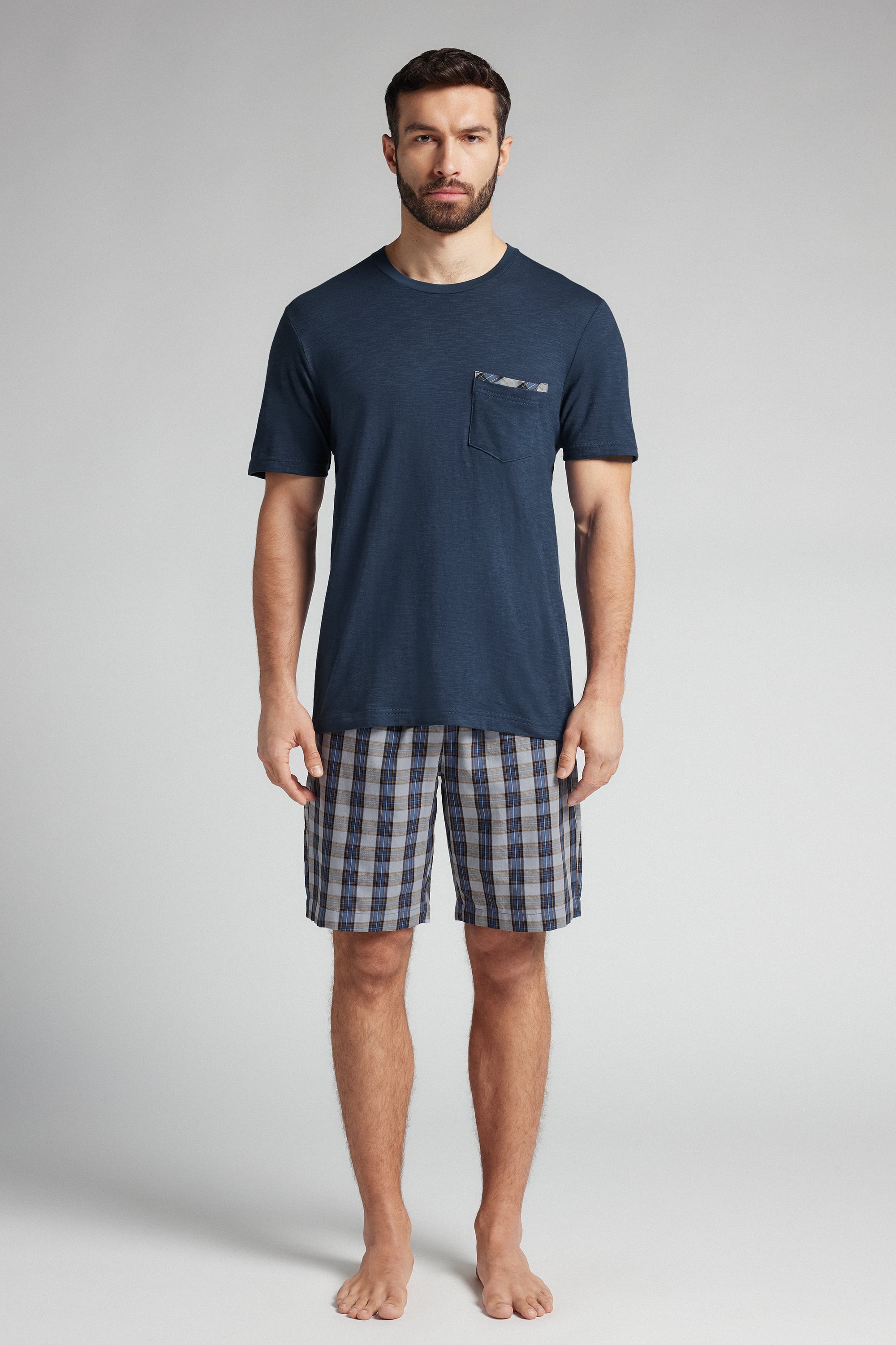 Denim Check Cloth and Cotton Short Pajamas | Intimissimi
