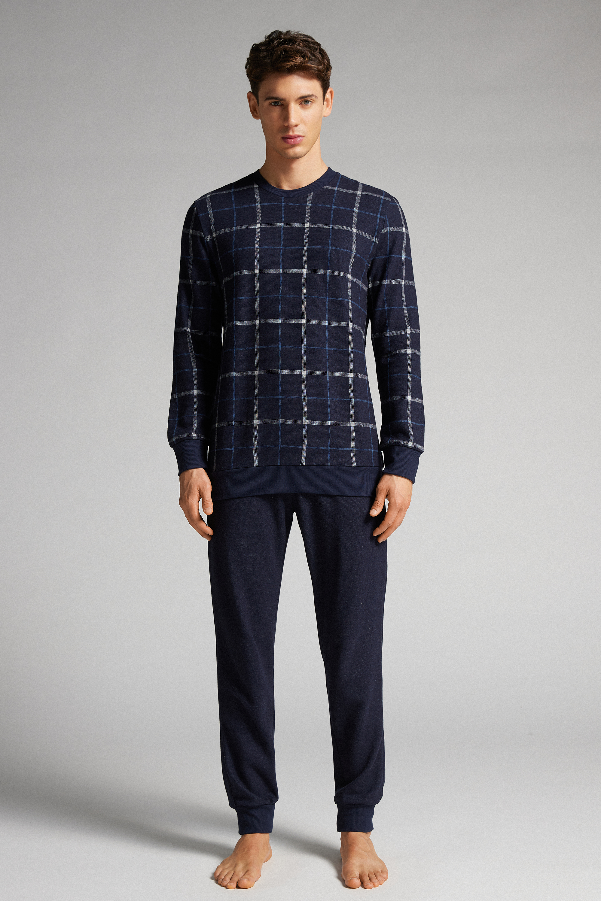 Blue Check Full-Length Knit Pyjamas | Intimissimi