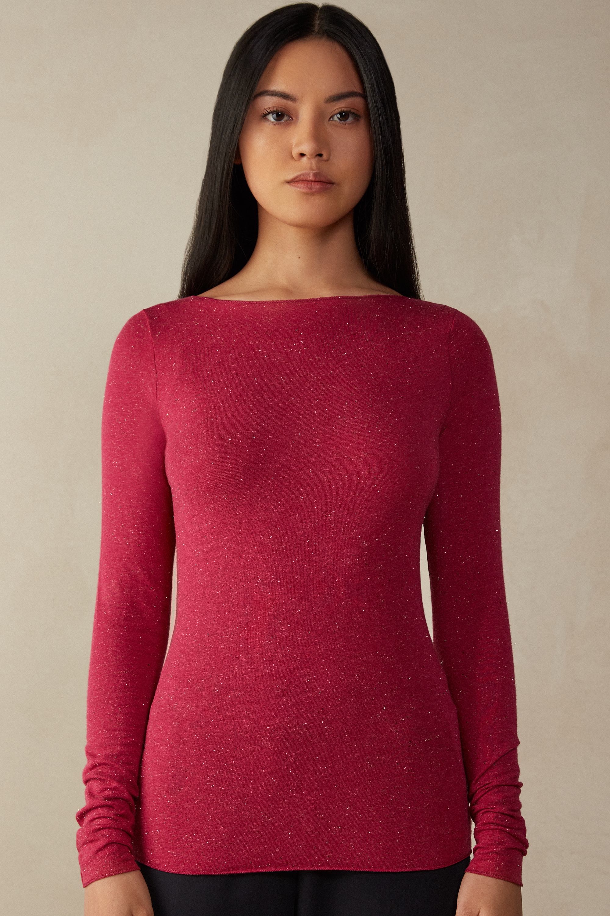 Light Modal with Lamé Cashmere Round-Neck Top | Intimissimi