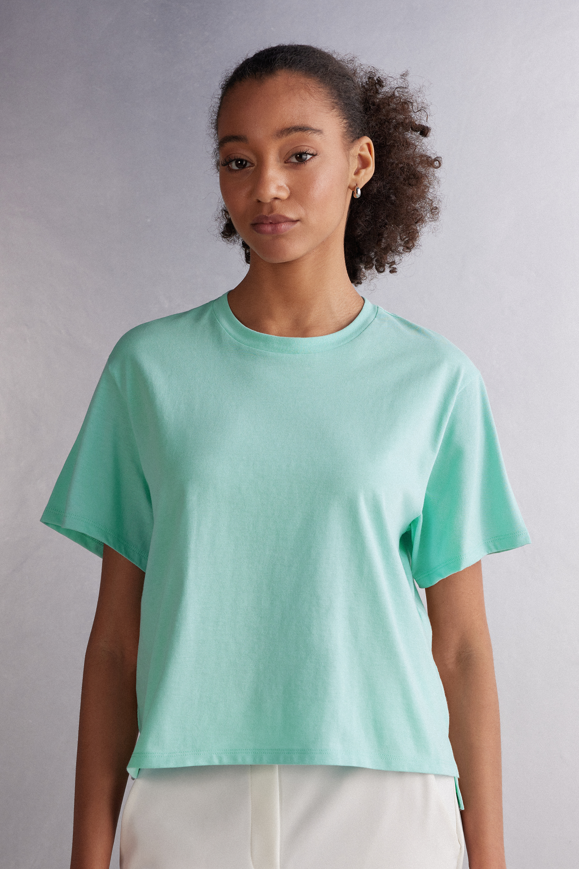 Boxy fit Short-Sleeved Cotton Top | Intimissimi